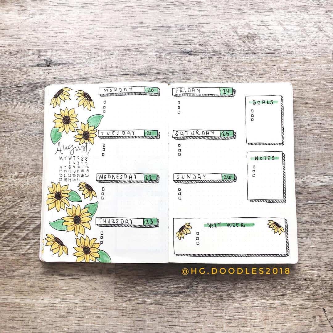 29 Sunflower Themed Bujo Spreads for Inspiration - atinydreamer
