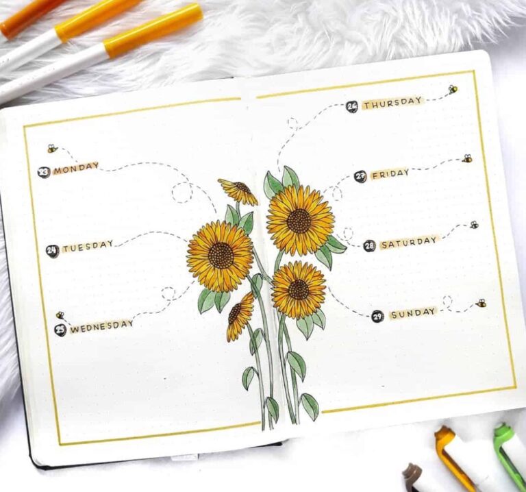 29 Sunflower Themed Bujo Spreads for Inspiration - atinydreamer